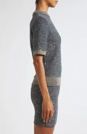Balmain Sequin Crewneck Short Sleeve Sweater