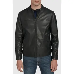 Andrew Marc Leather Racer Jacket - Black