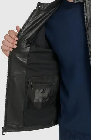 Andrew Marc Leather Racer Jacket - Black