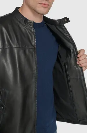 Andrew Marc Leather Racer Jacket - Black