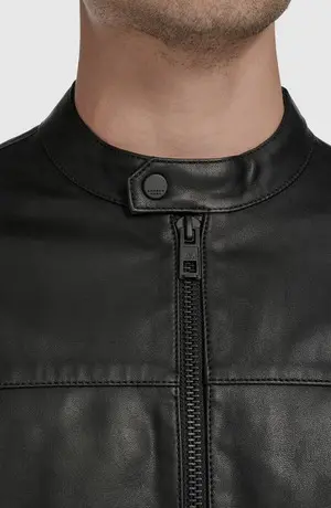 Andrew Marc Leather Racer Jacket - Black