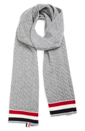 Thom Browne Cable Knit Virgin Wool Scarf - Light Grey
