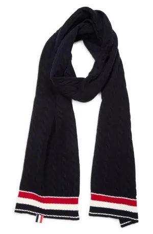 Thom Browne Cable Knit Virgin Wool Scarf - Navy