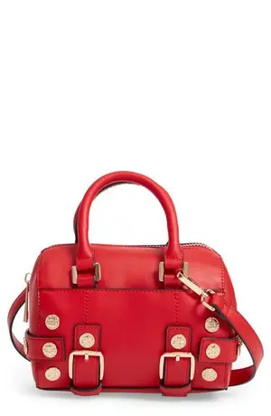 Topshop Bianca Studded Faux Leather Bowler Bag - Red Multi