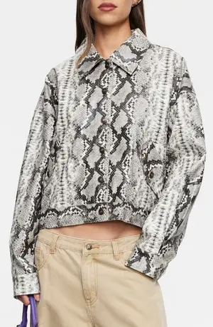Lioness Angel Faux Snakeskin Cropped Jacket - Bronze