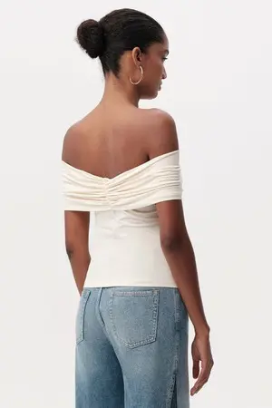 EXQUISE Artus Off Shoulder Knit Blouse With Metal Buckle - Cream