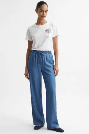 EXQUISE Duncan Straight Leg Denim Pants With Lace-up Waist