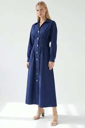 EXQUISE Delray Long Sleeve Buttoned Midi Dress
