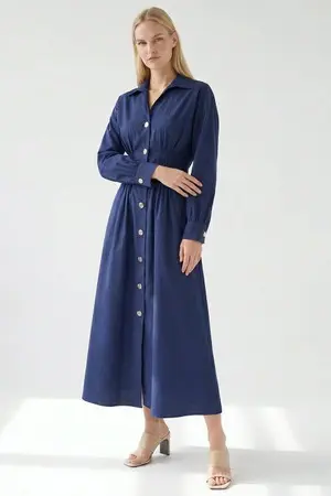 EXQUISE Delray Long Sleeve Buttoned Midi Dress
