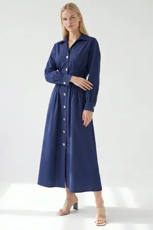 EXQUISE Delray Long Sleeve Buttoned Midi Dress