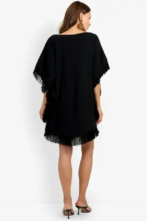 Trina Turk Mini Neena Fringe Kaftan Dress