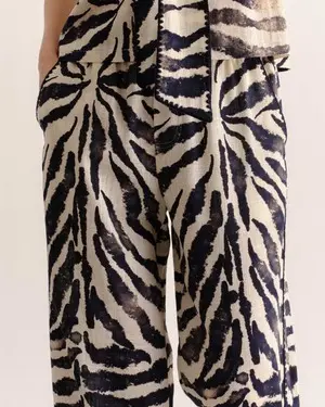 CARTOLINA Mia Wide-leg Printed Linen-viscose Trousers