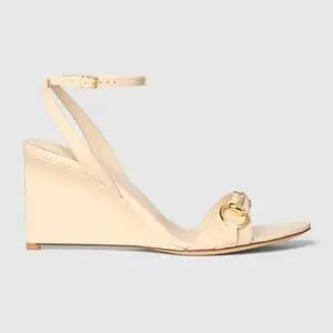 Gucci Leather Wedge Sandal With Horsebit Detail - Gold