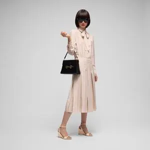 Gucci Leather Wedge Sandal With Horsebit Detail - Gold