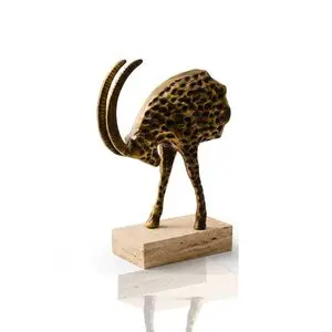 MARLETH Abstract Brass Ibex Sculpture On Travertine Base - Brown