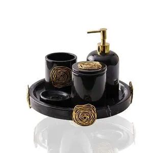 MARLETH Marble Bathroom Accessories Set – Five Piece Vanity Set - Black