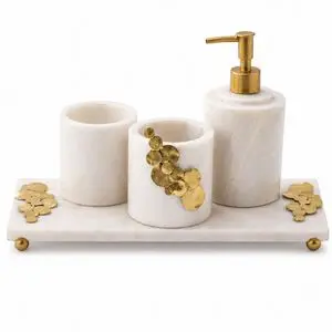 MARLETH Marble Bathroom Accessories Set Four Piece Vanity Set - White