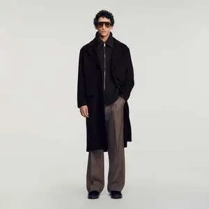 Sandro Long Wool And Cashmere Coat - Black