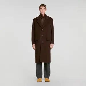 Sandro Long Wool And Cashmere Coat - Chocolate