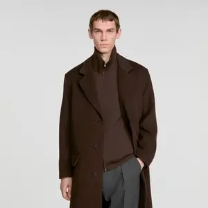 Sandro Long Wool And Cashmere Coat - Chocolate