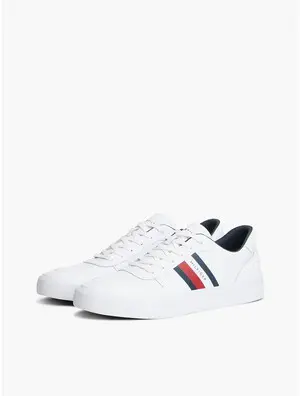 Tommy Hilfiger Signature Stripe Coated Leather Low Top Sneakers