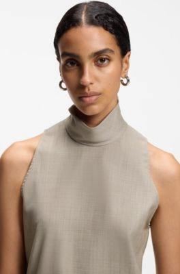 BOSS Sleeveless Tailored Blouse In Stretch Virgin Wool