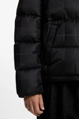 Hugo Water-repellent Puffer Jacket With Jacquard Check Pattern