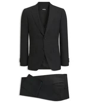 BOSS Micro-patterned Slim-fit Suit In Italian Virgin Wool - Black