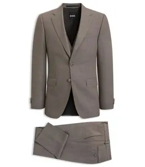 BOSS Micro-patterned Slim-fit Suit In Italian Virgin Wool - Light Brown