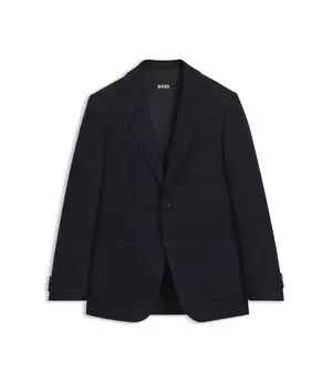 BOSS Slim-fit Blazer In Checked Virgin Wool - Dark Blue