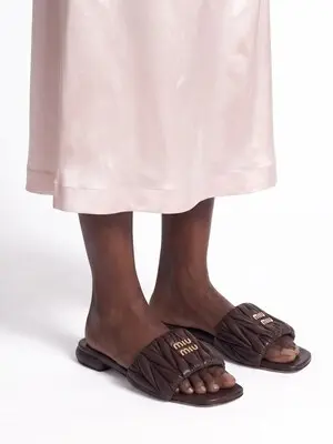 Miu Miu Quilted Leather Square Toe Sandals - Brown