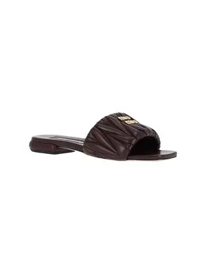 Miu Miu Quilted Leather Square Toe Sandals - Brown