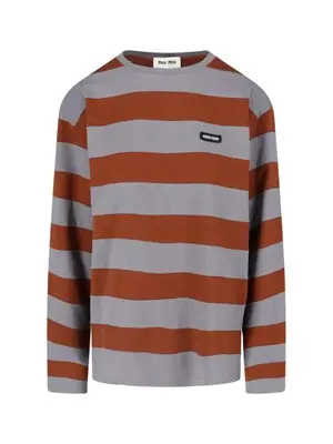 Miu Miu Striped Logo Long Sleeve T-shirt