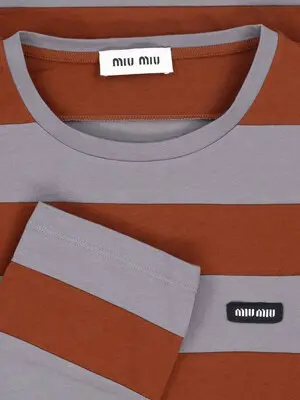 Miu Miu Striped Logo Long Sleeve T-shirt