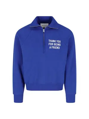 AMI Paris Miu Miu Cotton Zip Sweatshirt With High Collar And Logo - Blue
