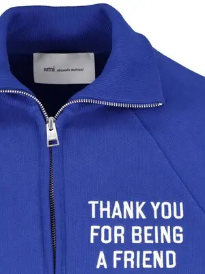 AMI Paris Miu Miu Cotton Zip Sweatshirt With High Collar And Logo - Blue