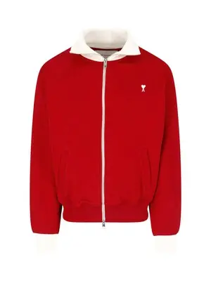 AMI Paris Miu Miu Cotton Zip Sweatshirt With High Collar And Logo - Red