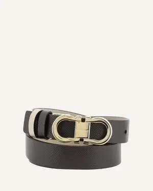 FERRAGAMO Grained Leather Belt With Gancini Buckle - Black