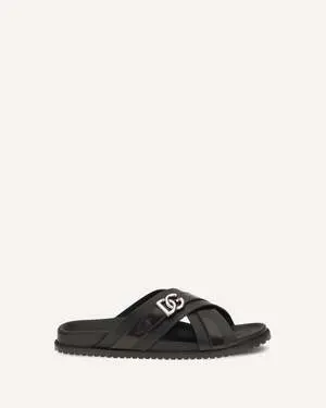 Dolce & Gabbana Smooth Calf Leather Slide Sandals - Black