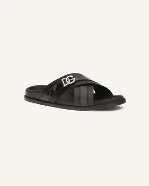 Dolce & Gabbana Smooth Calf Leather Slide Sandals - Black