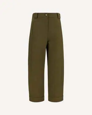 Max Mara Adorni Cropped Pants With Contrasting Stitching And Cuffed Hem - Green