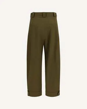 Max Mara Adorni Cropped Pants With Contrasting Stitching And Cuffed Hem - Green