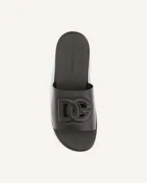Dolce & Gabbana Embossed Logo Slide Sandals - Brown