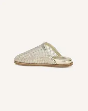 FORTE_FORTE Embellished Mesh Sabot - Silver