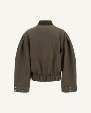 GANNI Lightweight Wool Bomber Jacket - Green