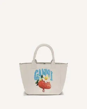 GANNI Small Easy Shoulder Bag With Strawberry Print - Beige