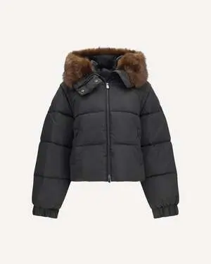 Pinko Godetia Padded Down Jacket With Faux Fur - Brown