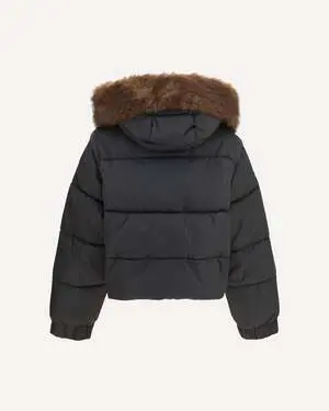 Pinko Godetia Padded Down Jacket With Faux Fur Trim