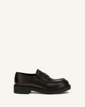 Prada Brushed Leather Loafers With Triangle Logo