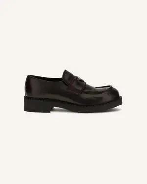 Prada Brushed Leather Loafers With Triangle Logo